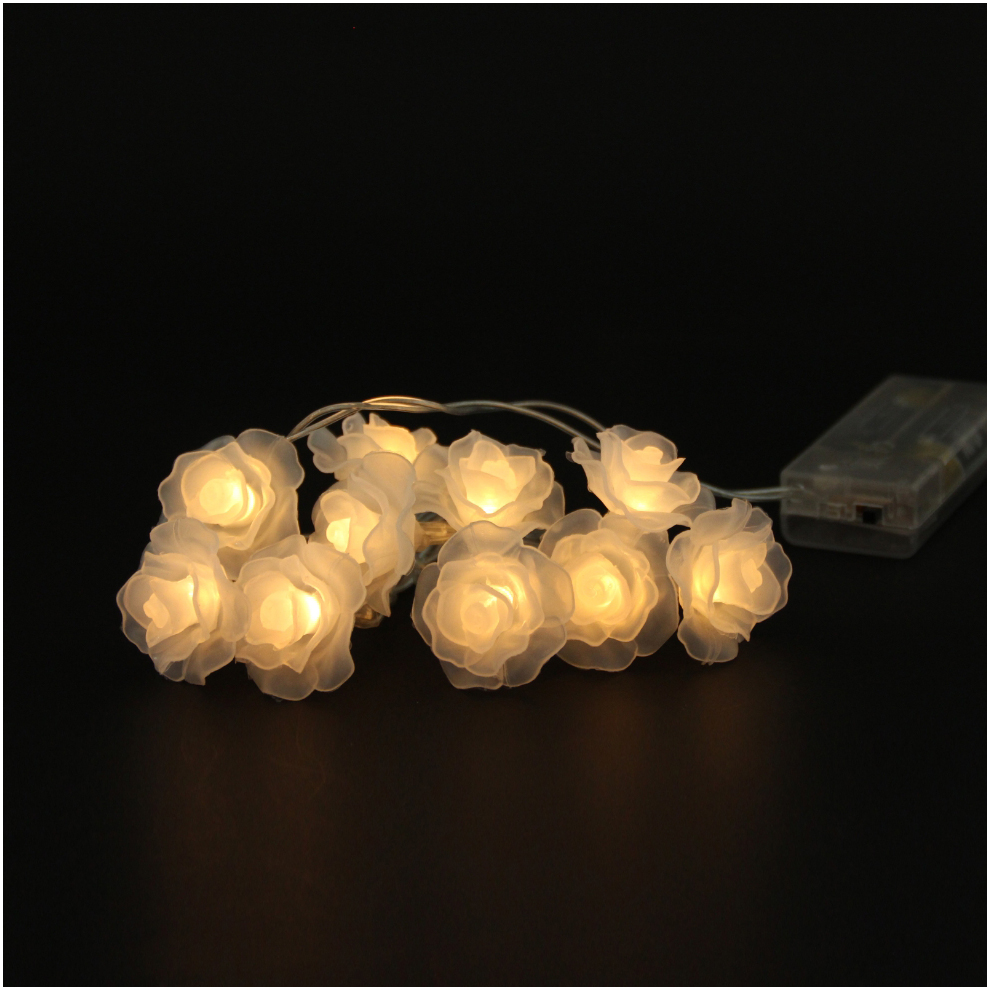 10 Simulation Pink Rose LED Battery Light String Flower Christmas Light ...